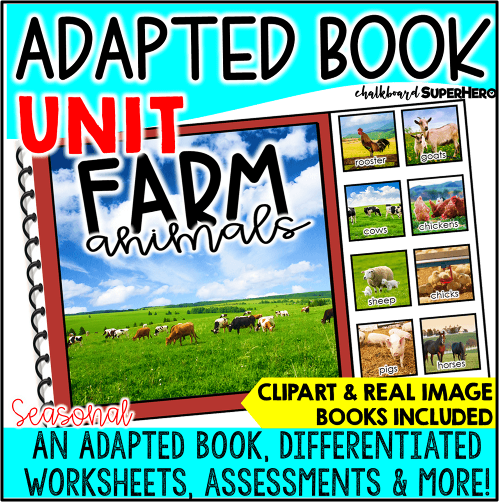 Adapted Book Unit: Farm Animals (Print and Digital) - Chalkboard Superhero